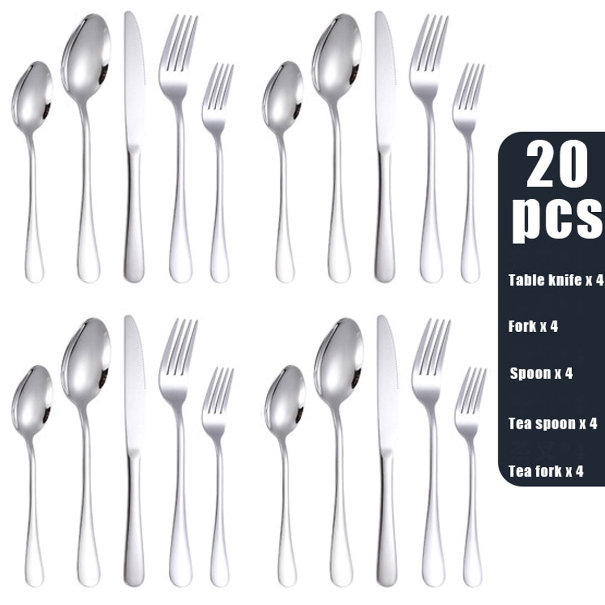 20 Pieces Silverware Set, Stainless Steel Flatware Cutlery Set for 4 ...