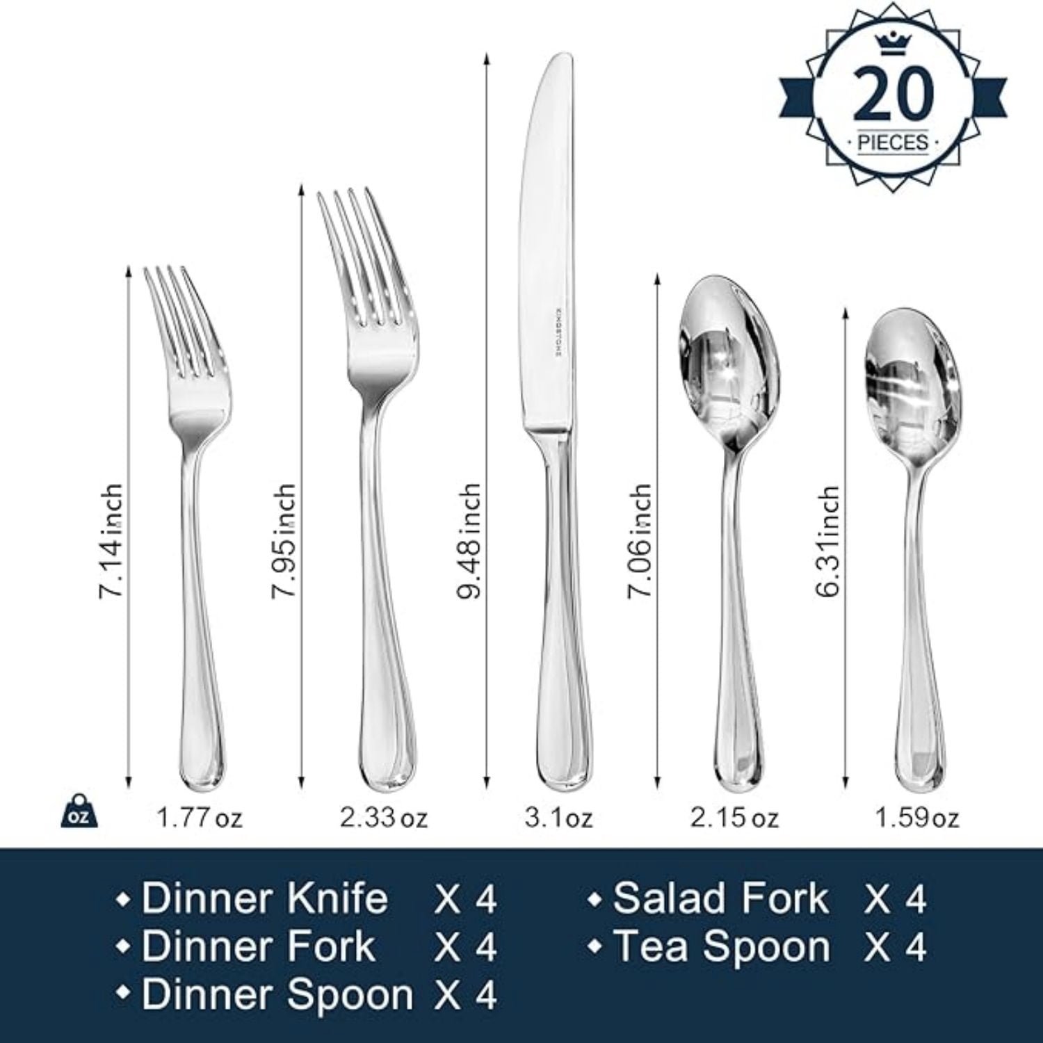 20 Pieces Silverware Set for 4, Premium Stainless Steel Flatware Set ...