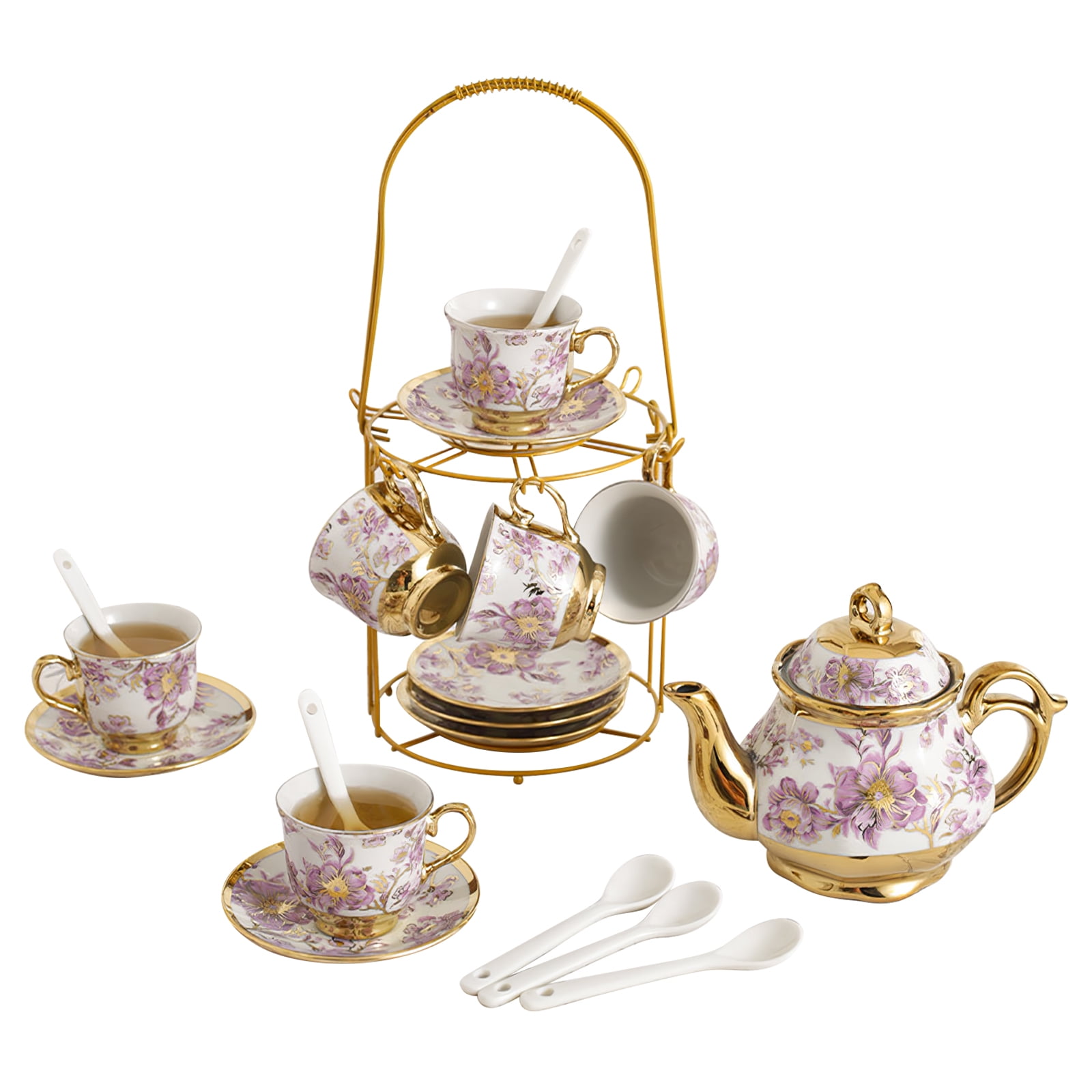 20 Pieces Tea Service Set with Ceramic Teapot, Tea Cup, Saucer, Tea ...