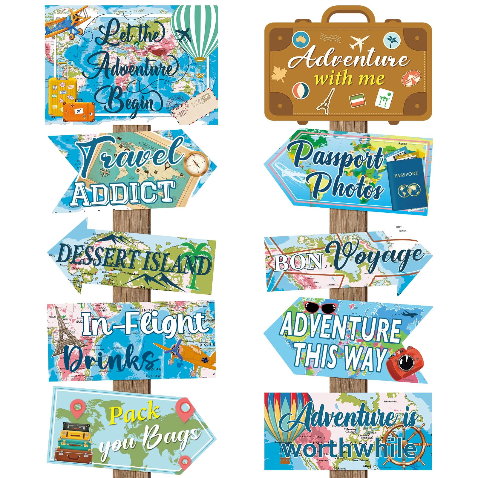 20 Pieces TravelEGSC Party Signs Travel Themed Party Decorations Let ...