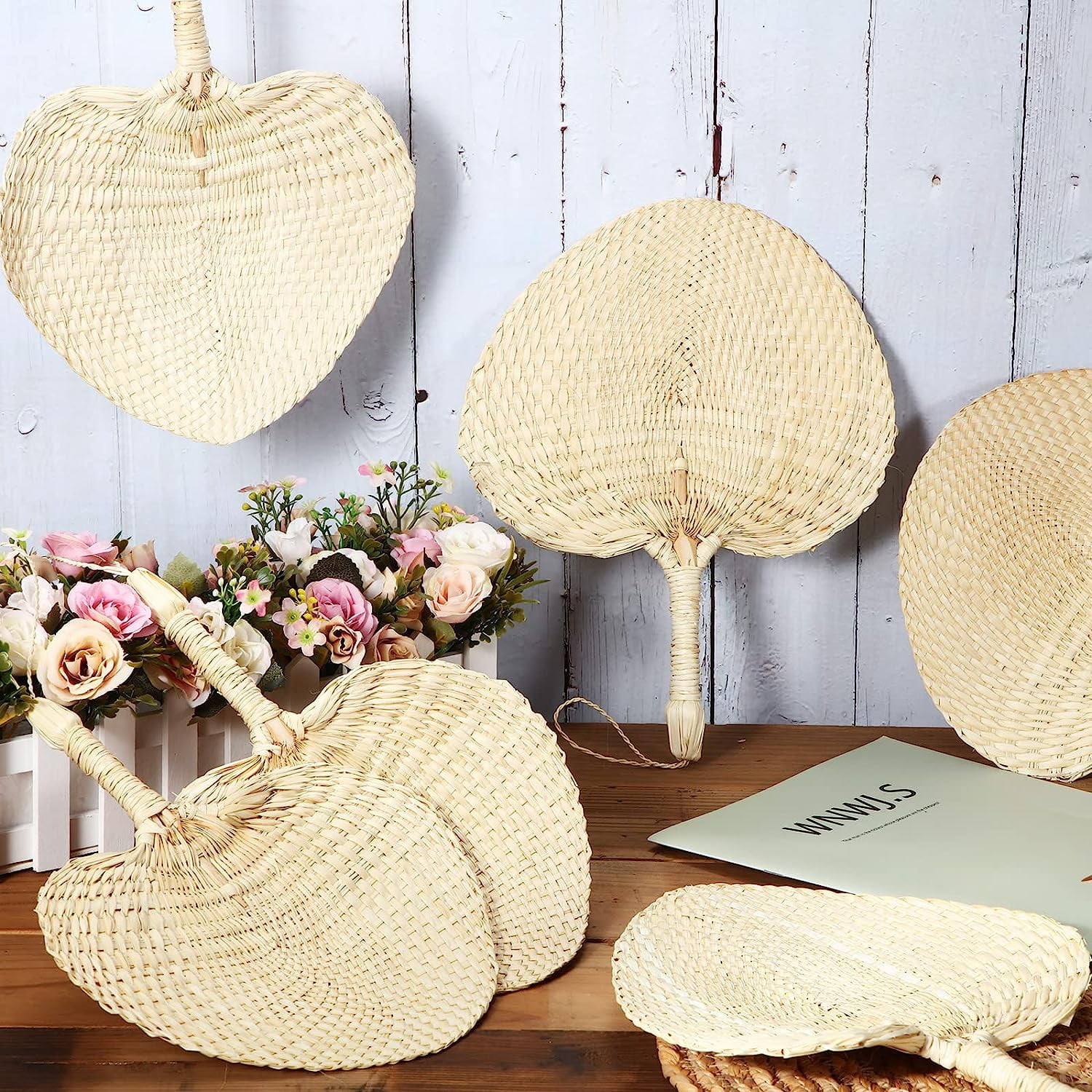 20 Pieces Wedding Raffia Fans Bamboo Fan Natural Handmade Palm Leaf ...