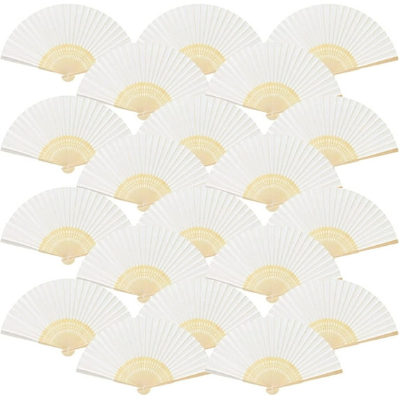 20 Pieces White Handheld Paper Fan Paper Folding Fans with Bamboos for ...