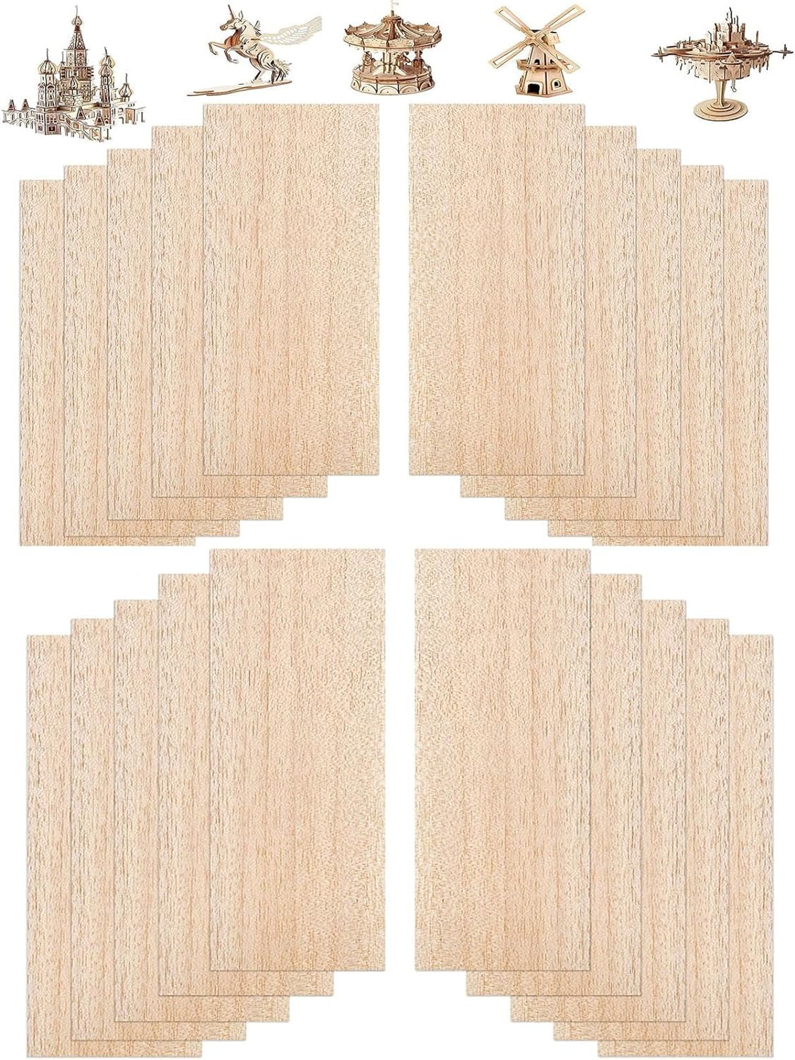 20 Pieces Wood Sheets 1/8 Inch Thick 12 x 4 Inch Unfinished Wooden ...