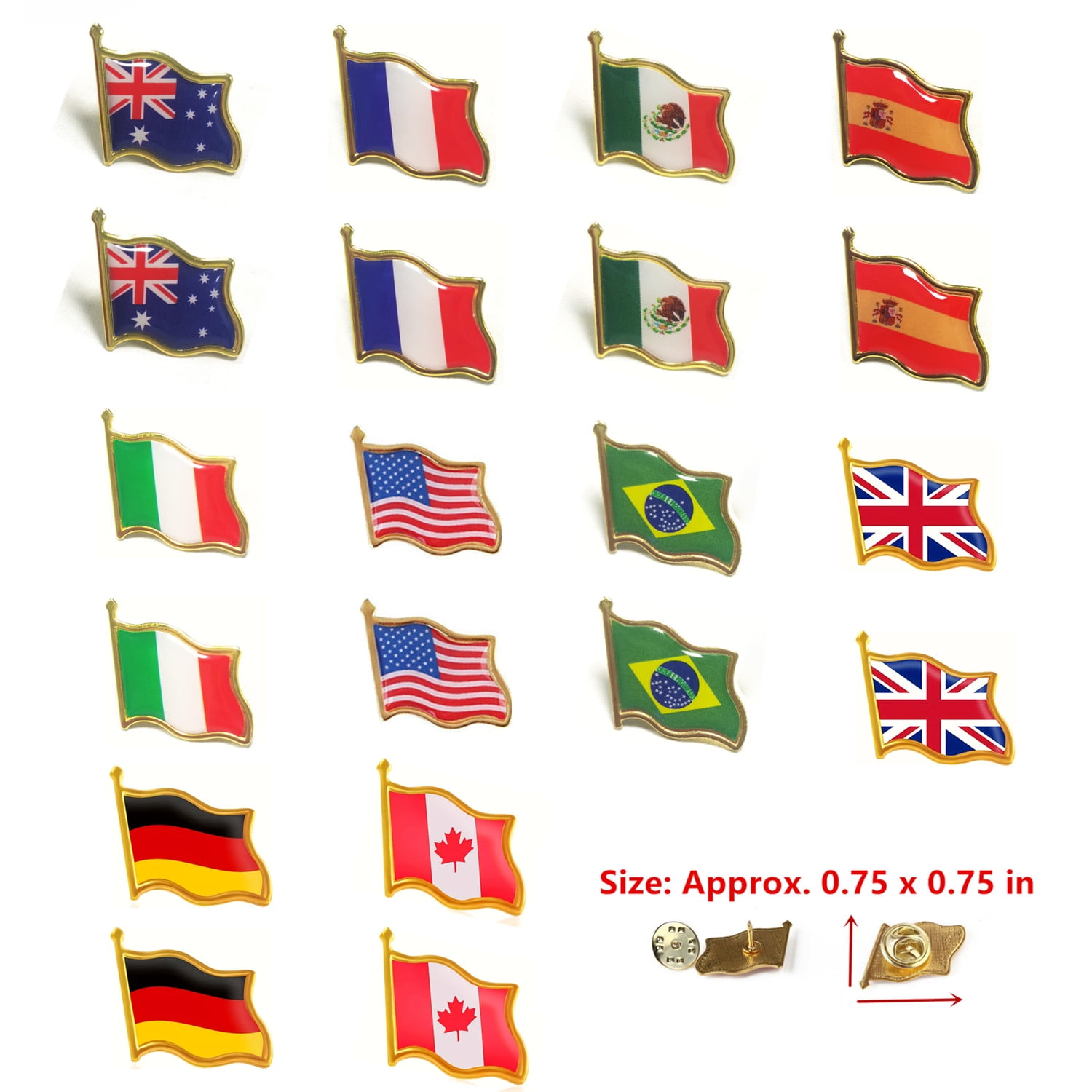20 Pieces of 10 Country National Flag Lapel Pin Badge Brooches Metal ...