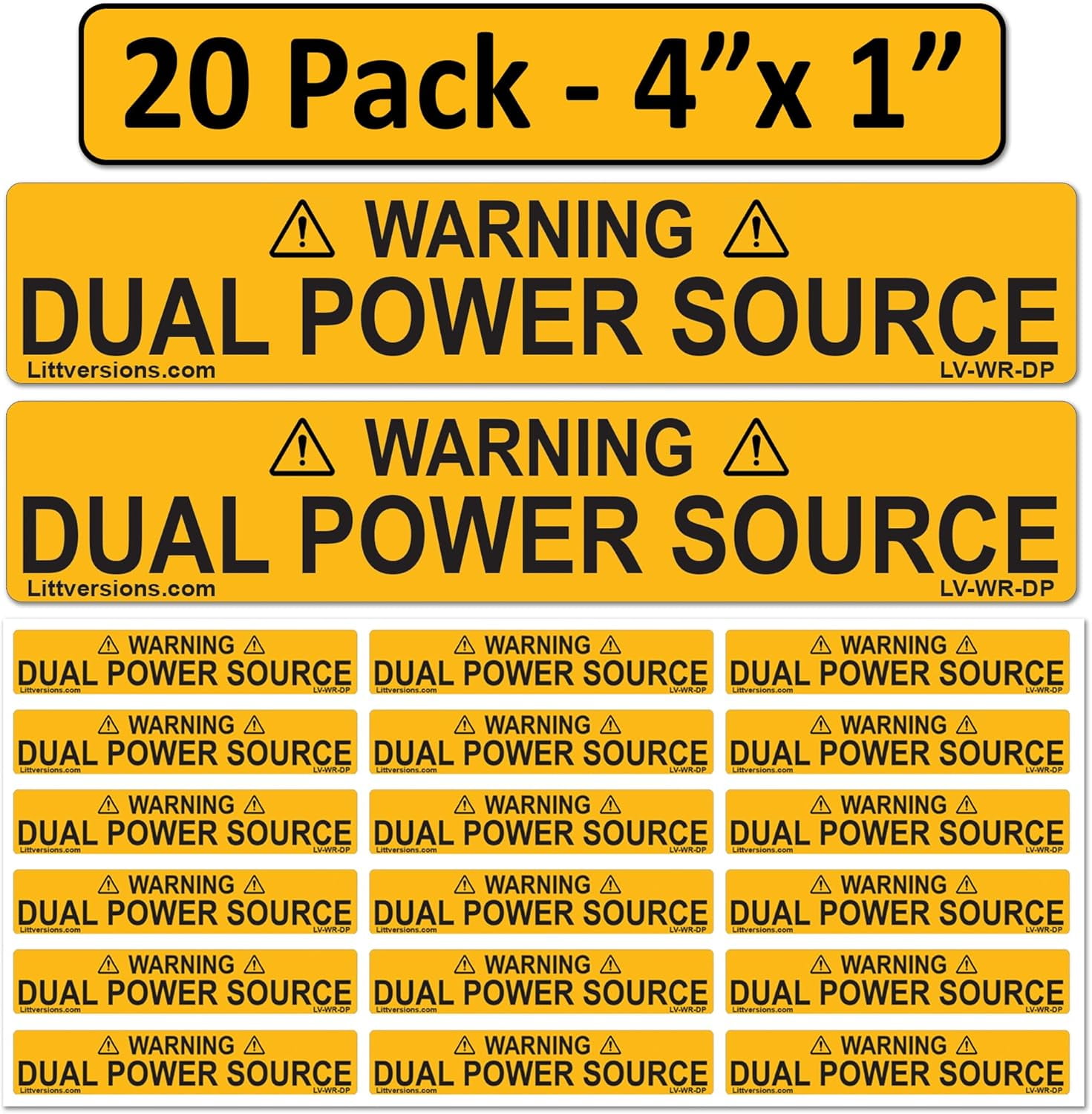 20 Pk 4"x1" Warning Dual Power Source Laminated Label Vinyl Waterproof ...