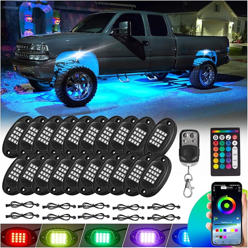20 Pods RGB LED Rock Lights Kit – 12V Waterproof, Dual-Zone APP & RF ...