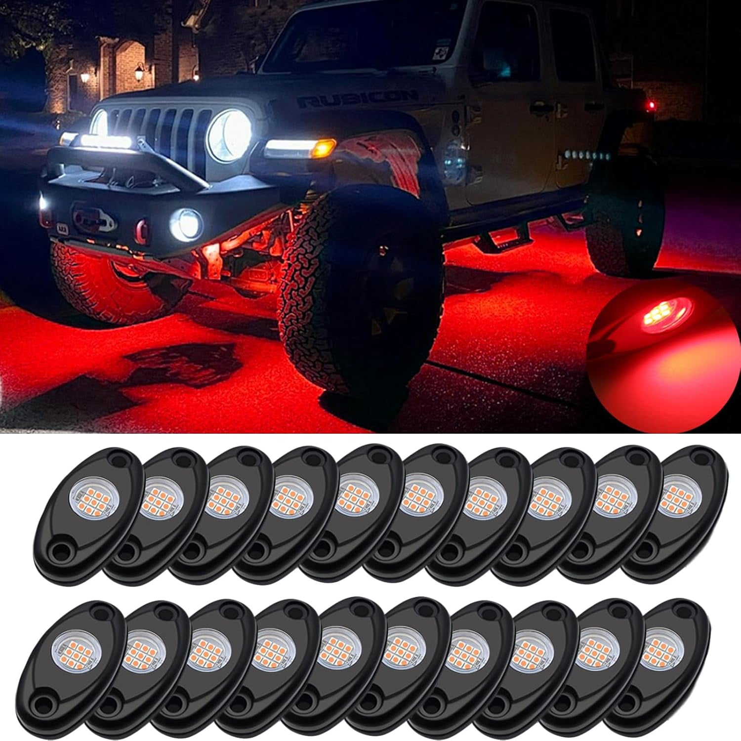 20 Pods Red Rock Lights, Aluminium Metal LED Under Glow Lights with ...