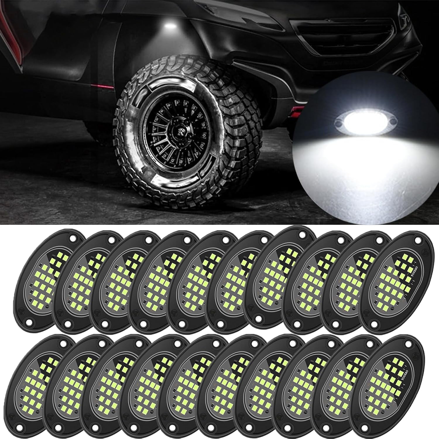 20 Pods Rock Lights Pure LED Lights for Car SUV Ambient Underglow ...