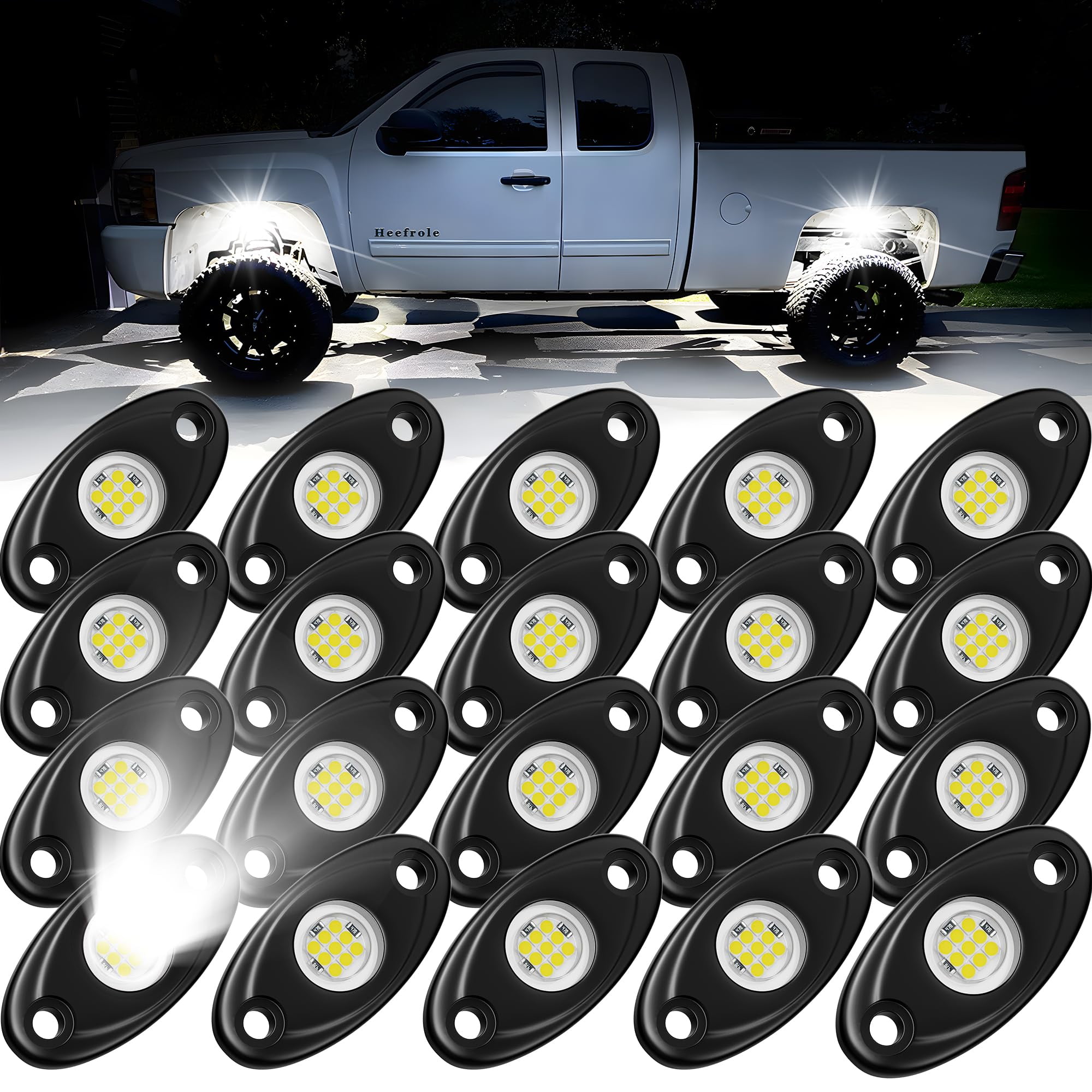20 Pods White Rock Lights, Heefrole LED Rock Lights IP68 Waterproof ...