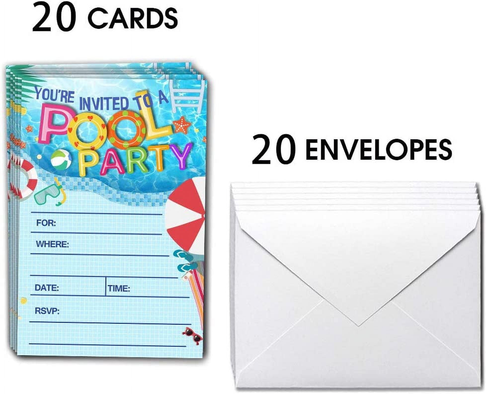 20 Pool Party Invitations With Envelopes - Double Sided - Birthday ...