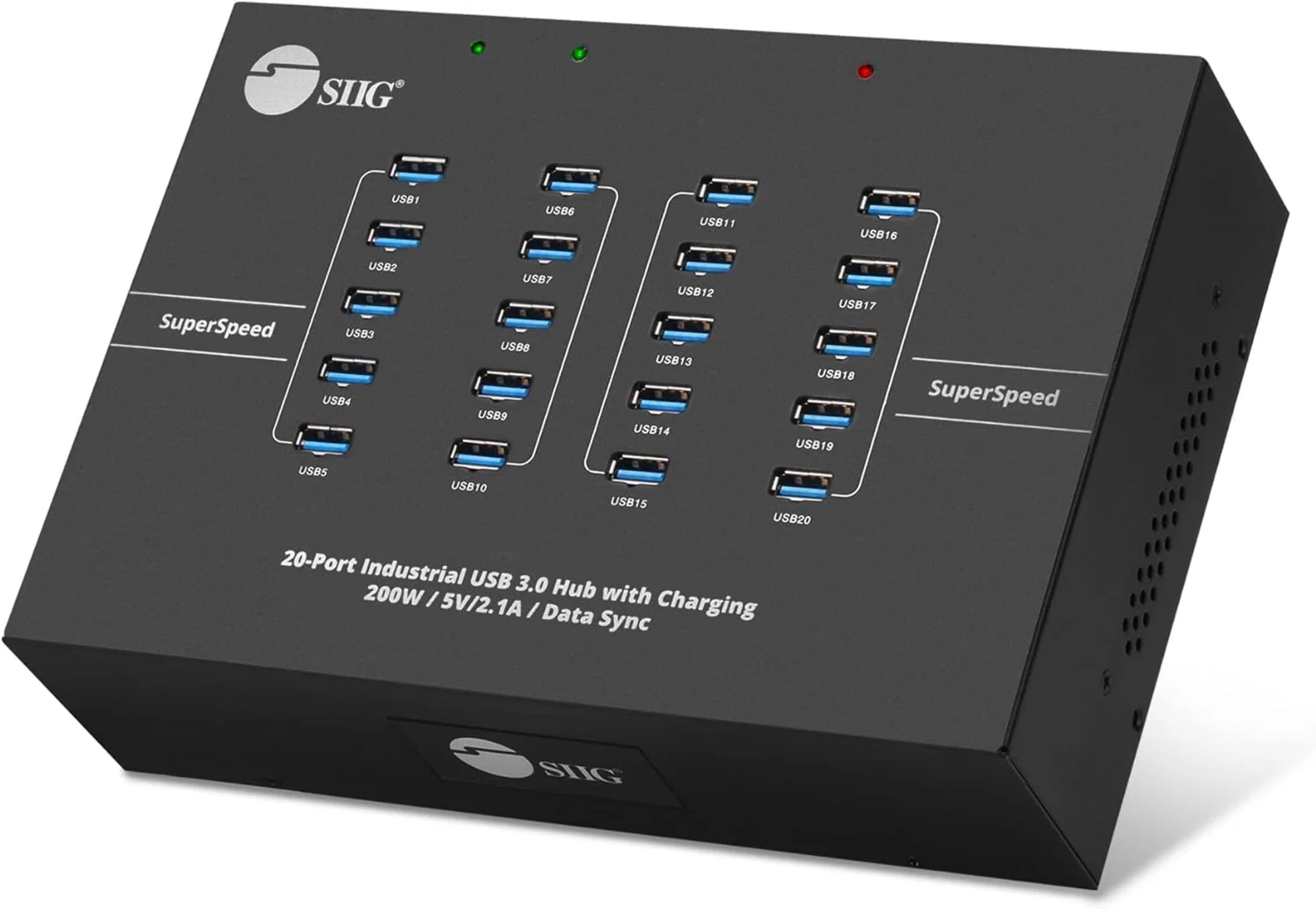 20-Port Industrial USB 3.0 Hub with Charging - 200W, 5Gbps with 5V/2.1A ...