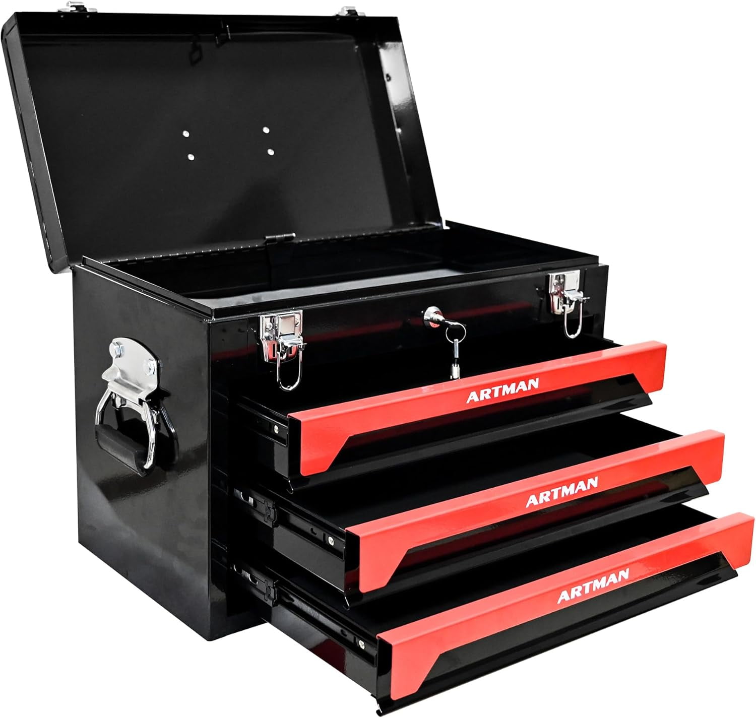 20" Portable 3 Drawer Steel Toolbox, 4 Layers of Tools with Metal ...