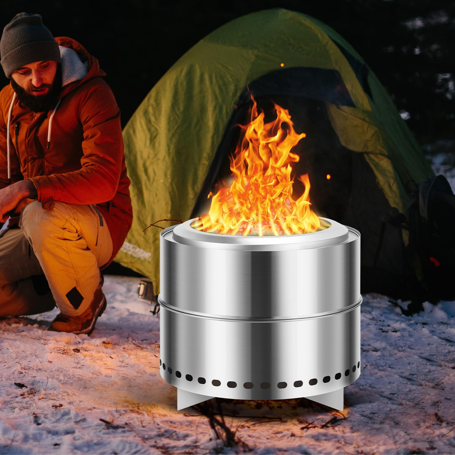 20" Portable Smokeless Firepit with Stand, Bonfire Wood Burning Fire ...