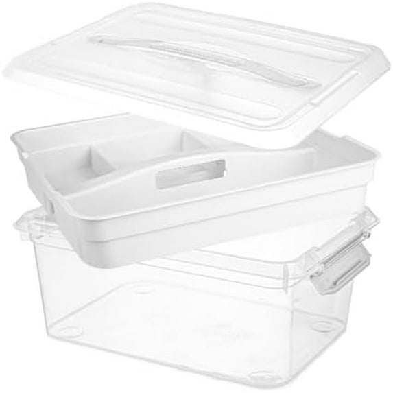 20 QT Plastic Storage Box with Removable Tray, Portable Craft ...