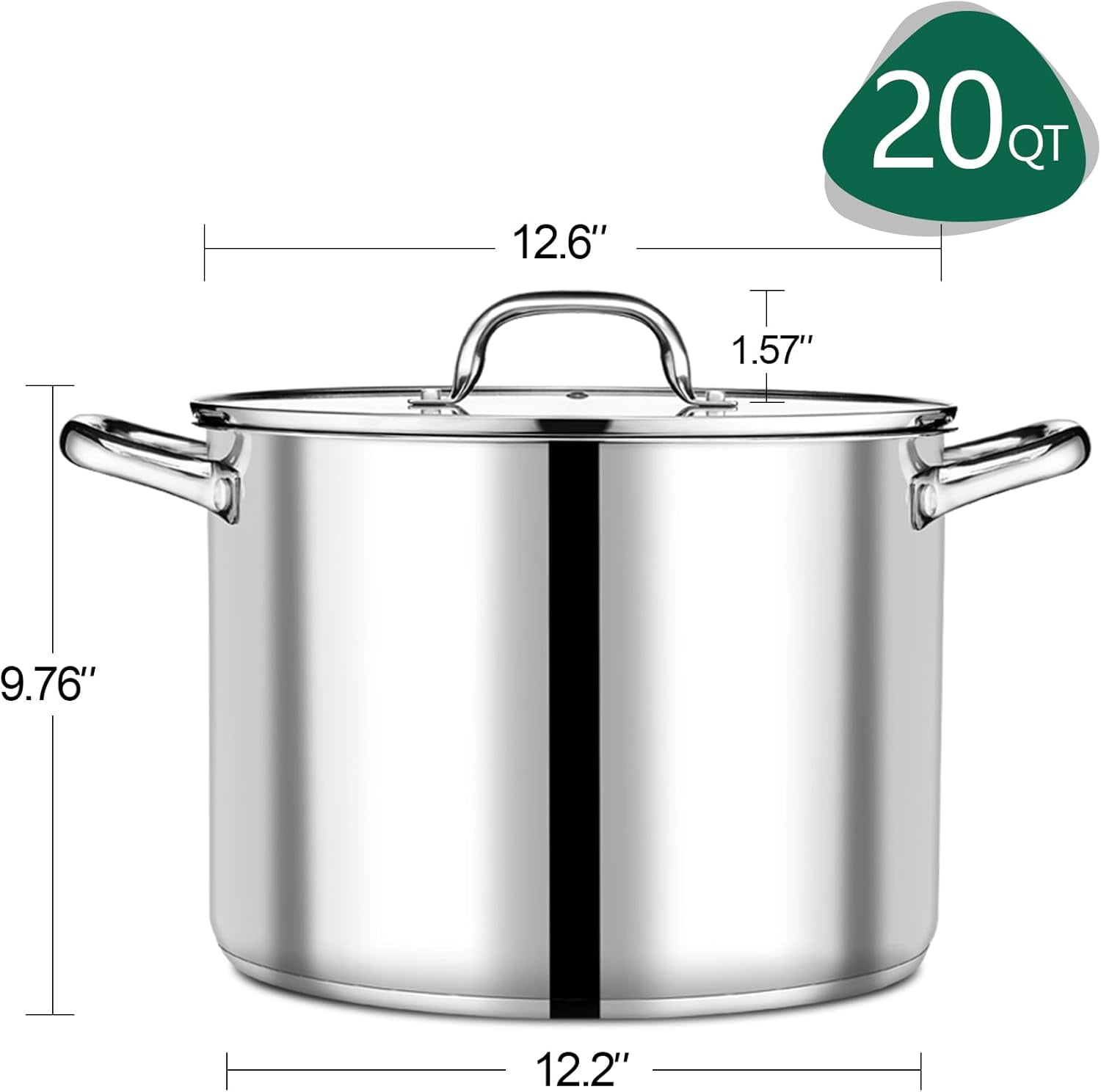 20 QT Stainless Steel Stock Pot with Glass Lid, Tri-Ply Bottom for All ...