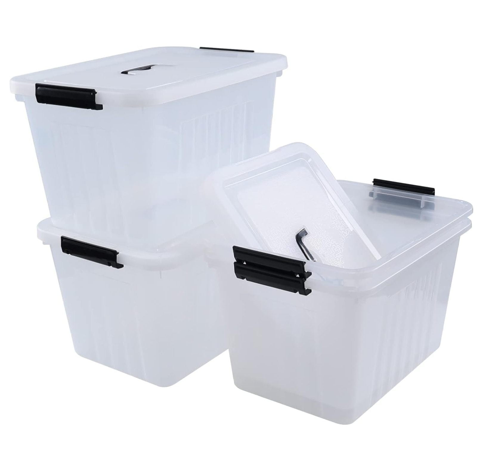 20 Quart Clear Latching Storage Bin with Handle, 4 Packs Plastic ...