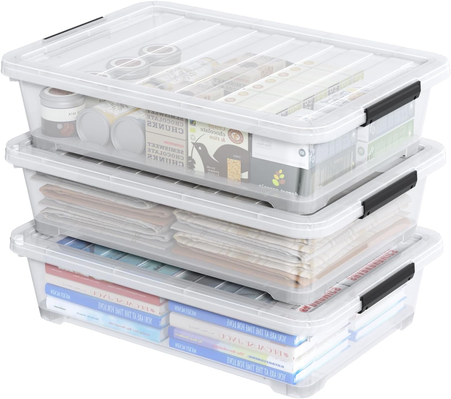 20 Quart Clear Plastic Under Bed Storage Boxes, Set of 3 Wheeled ...