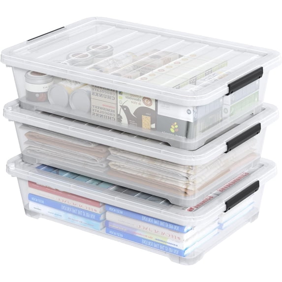 20 Quart Clear Plastic Under Bed Storage Boxes, Set of 3 Wheeled ...