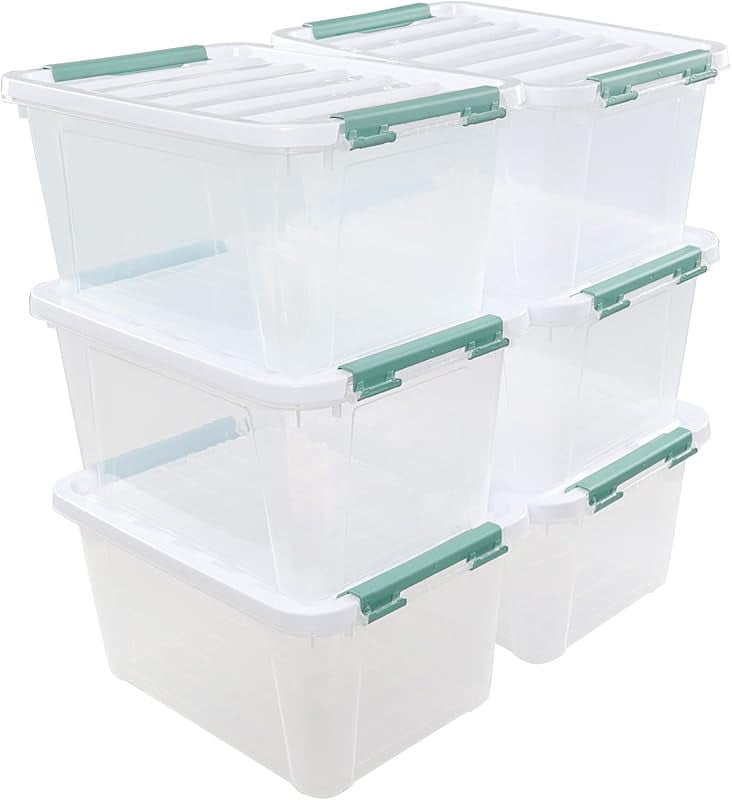 20 Quart Clear Storage Bin with Lid, 6 Pack Plastic Latching Container ...
