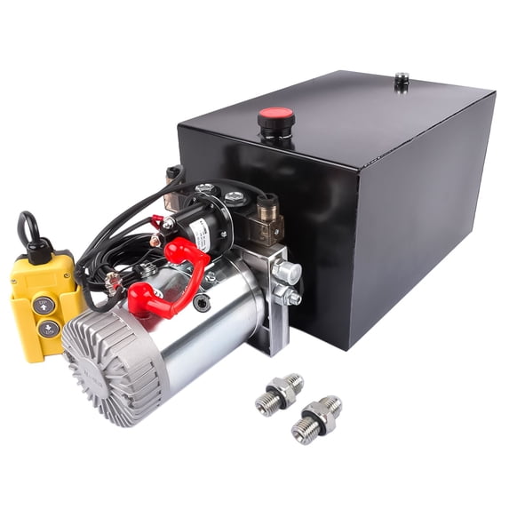 20 Quart Double Acting 12V DC Hydraulic Pump for Dump Trailers - SAE #6 ...