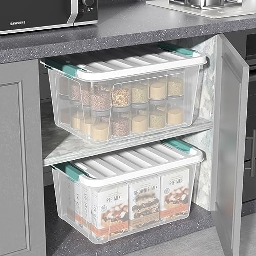 20 Quart Plastic Latching Storage Boxes, Clear Storage Box Bins with ...