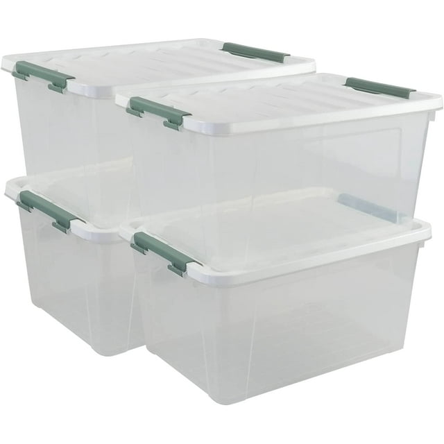 20 Quart Plastic Storage Bins with Lids, Clear Plastic Latching Bins ...