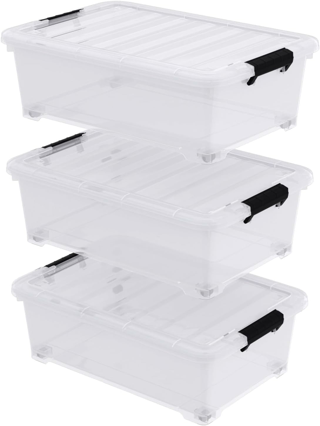 20 Quart Plastic Under Bed Storage Box, Stackable Nestable Organizer ...