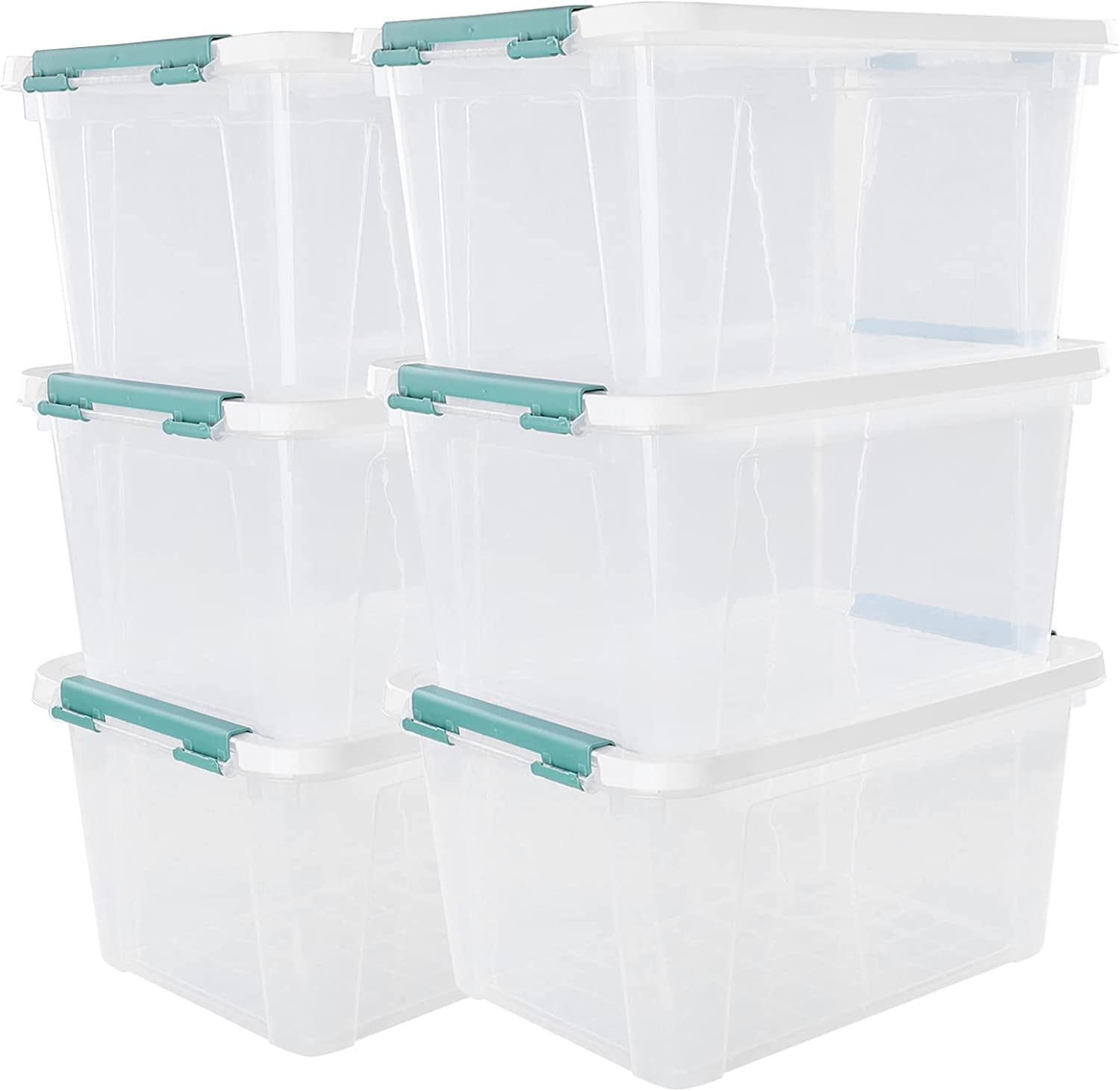 20 Quart Stackable Plastic Storage Bins with Lids, 6 Pack Durable ...