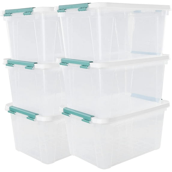 20 Quart Stackable Plastic Storage Bins with Lids, 6 Pack Durable ...