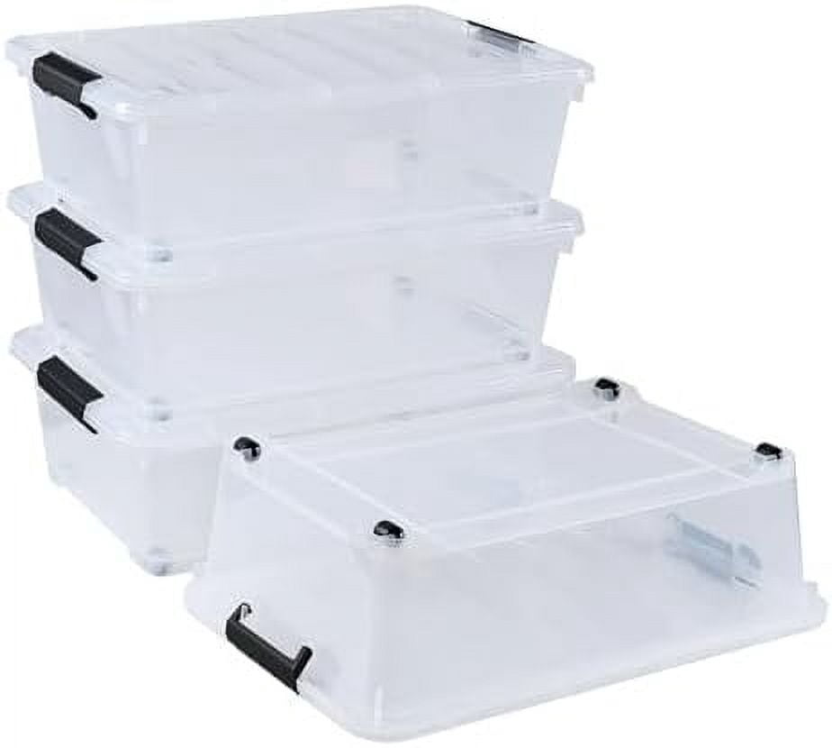20 Quart Stackable Plastic Under Bed Bins with Lid, Set of 4 Clear ...