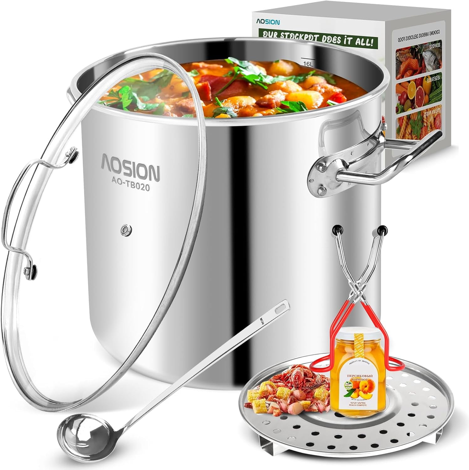 20 Quart Stainless Steel Stock Pot With Lid,Large Induction Soup Pot ...