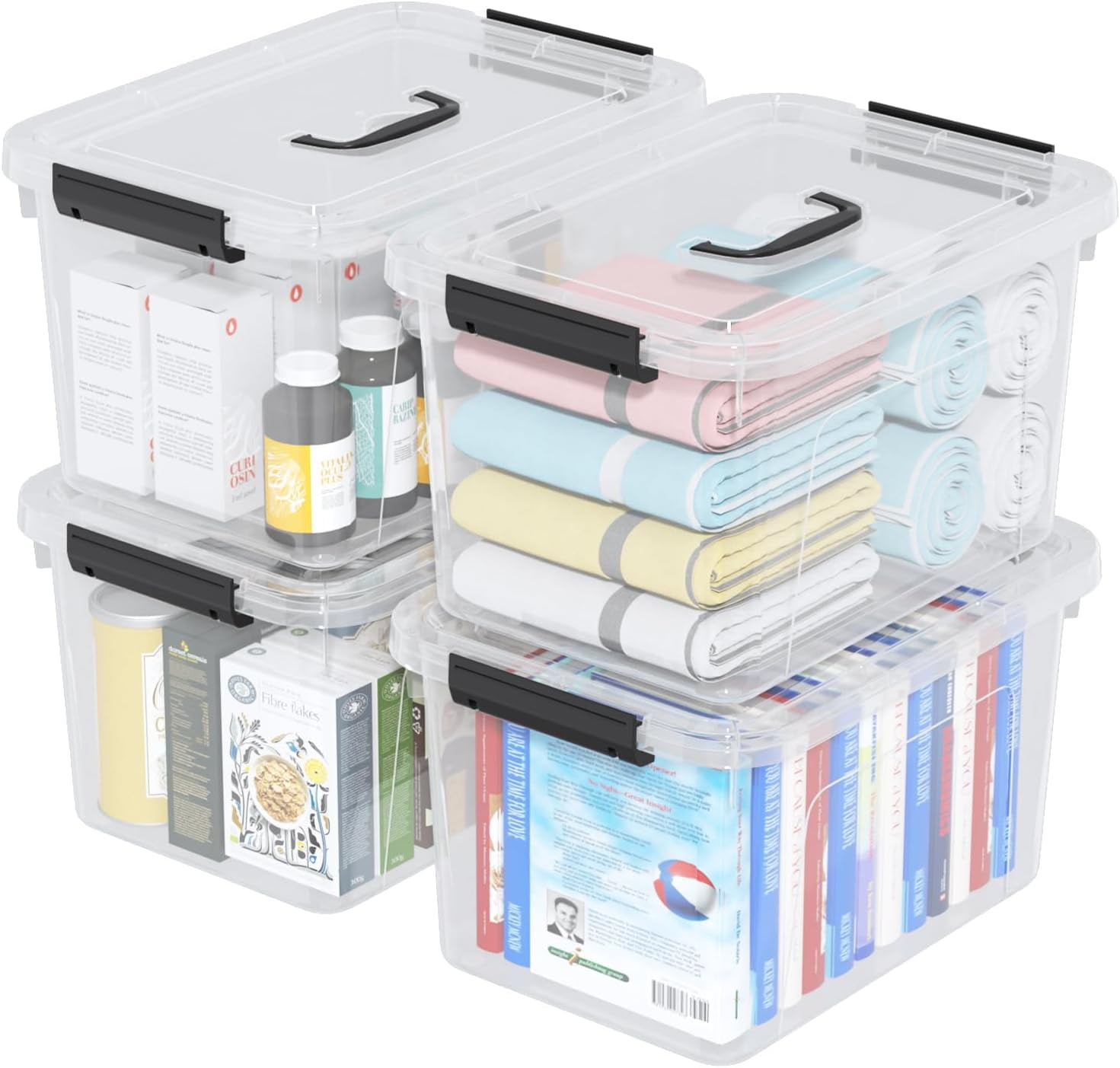 20 Quarts Stackable Plastic Storage Latches Box with Lid, Clear ...