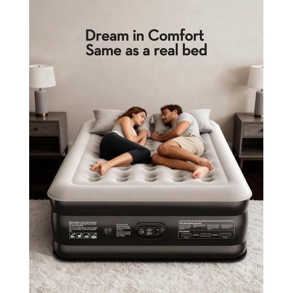 20" Queen Air Mattress with Built in Pump, Inflatable Blow up Bed ...