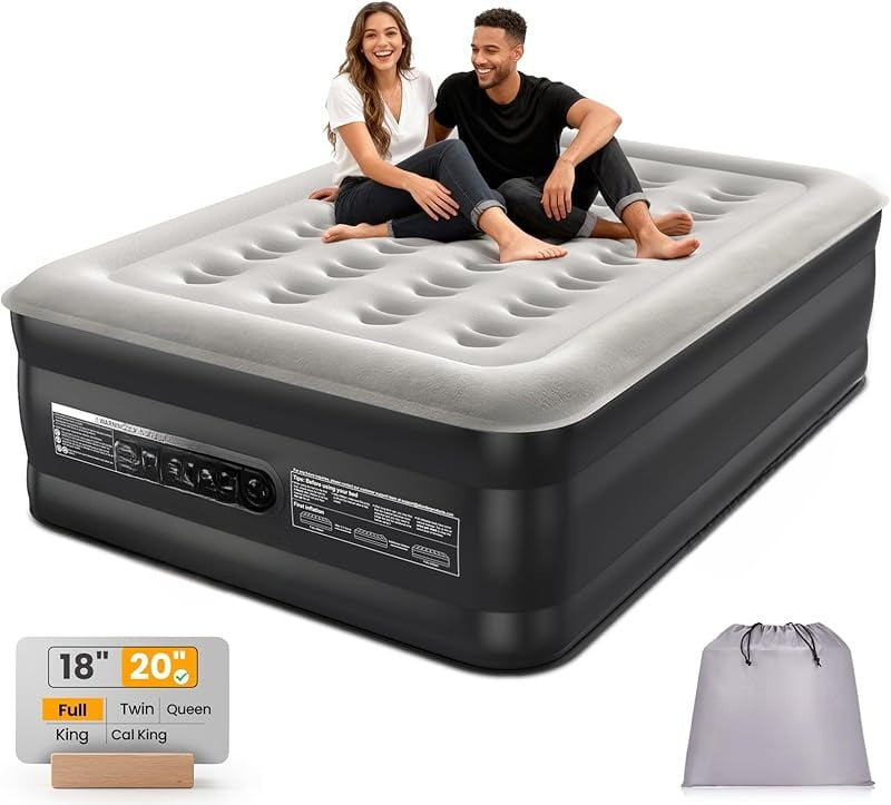 20" Raised King Air Mattress with Built in Pump, Luxury Real Bed Height ...