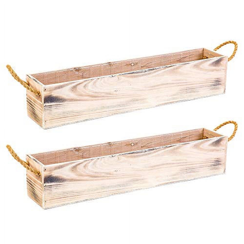 20" Rectangular Rustic Wood Planter with Handle and Plastic Liner l ...