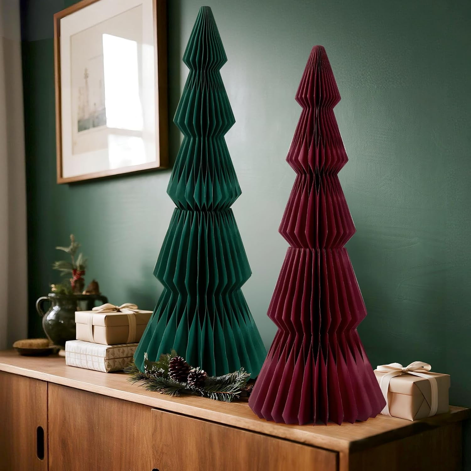 20'' Red and Green Honeycomb Christmas Tree Large 3D Christmas Table ...