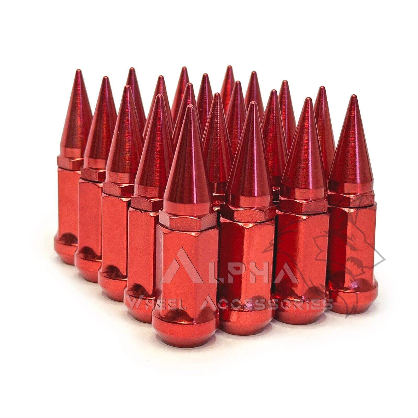 20 Red Spike Lug Nuts 14X1.5 For Chevy Camaro Dodge Challenger Charger ...