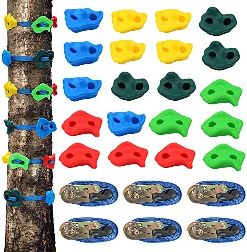 20 Rock Climbing Holds and 6 Ratchet Strap for Kids/Adult Climber, Build Rock Climbing Wall ...