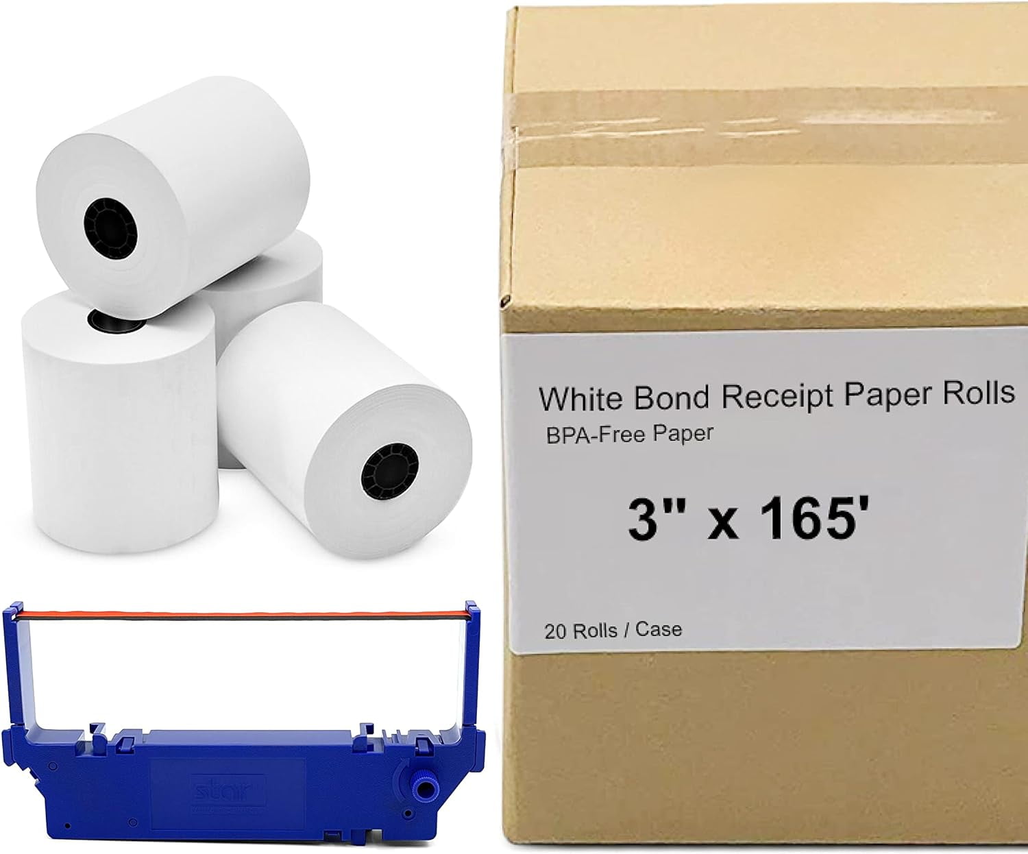 20 Roll Case of 3" x 165' Clover White Bond Receipt Roll Paper for Star ...