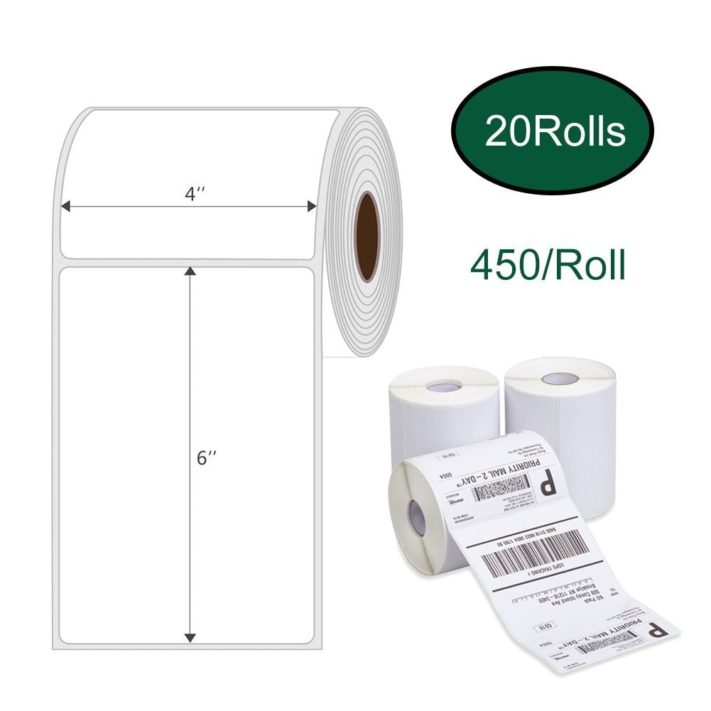 20 Rolls 4x6 Direct Thermal Shipping Labels 450/Roll Zebra 2844 ZP450 ...
