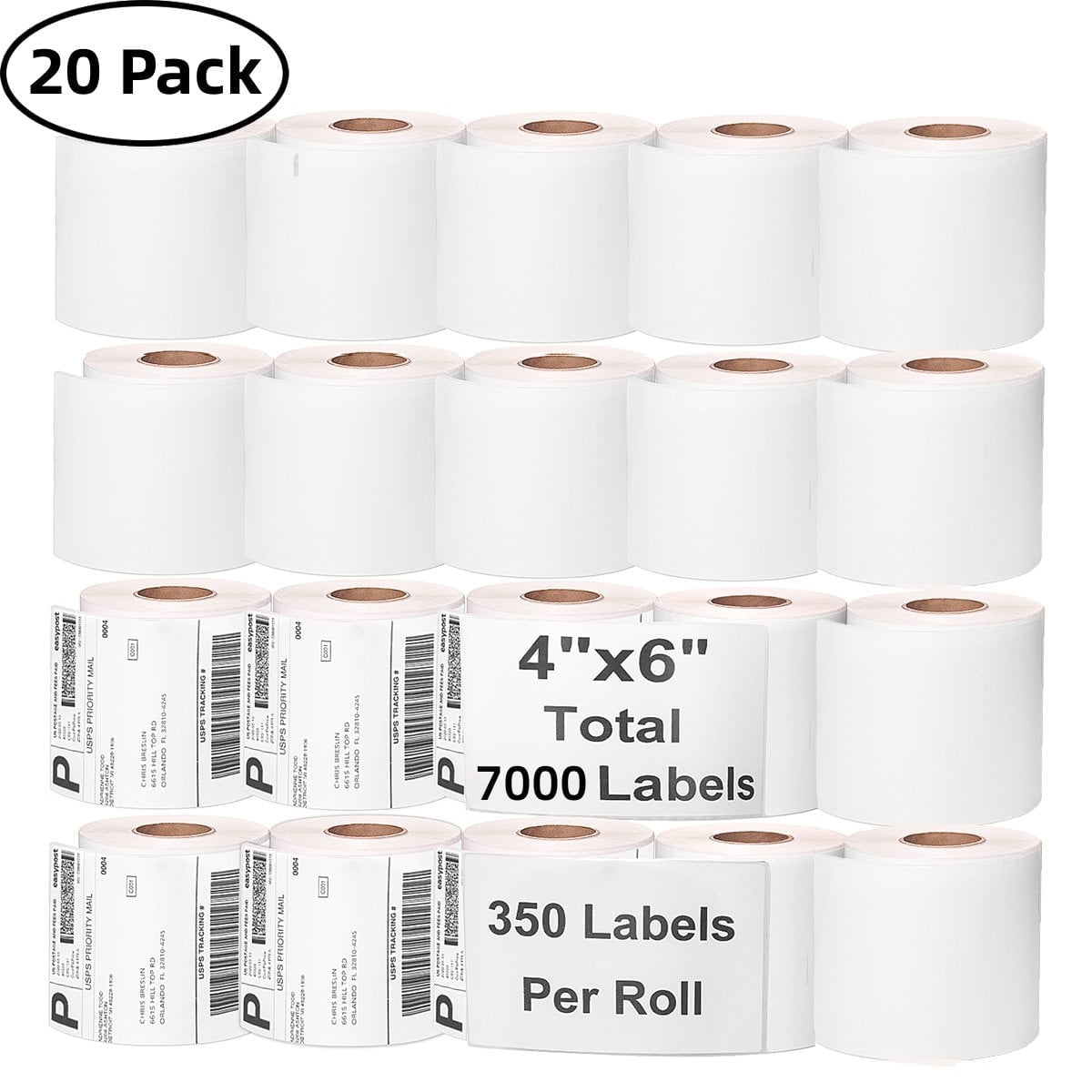 20 Rolls (7000 Labels) 4" X 6" Thermal Labels, Blank Shipping Labels ...