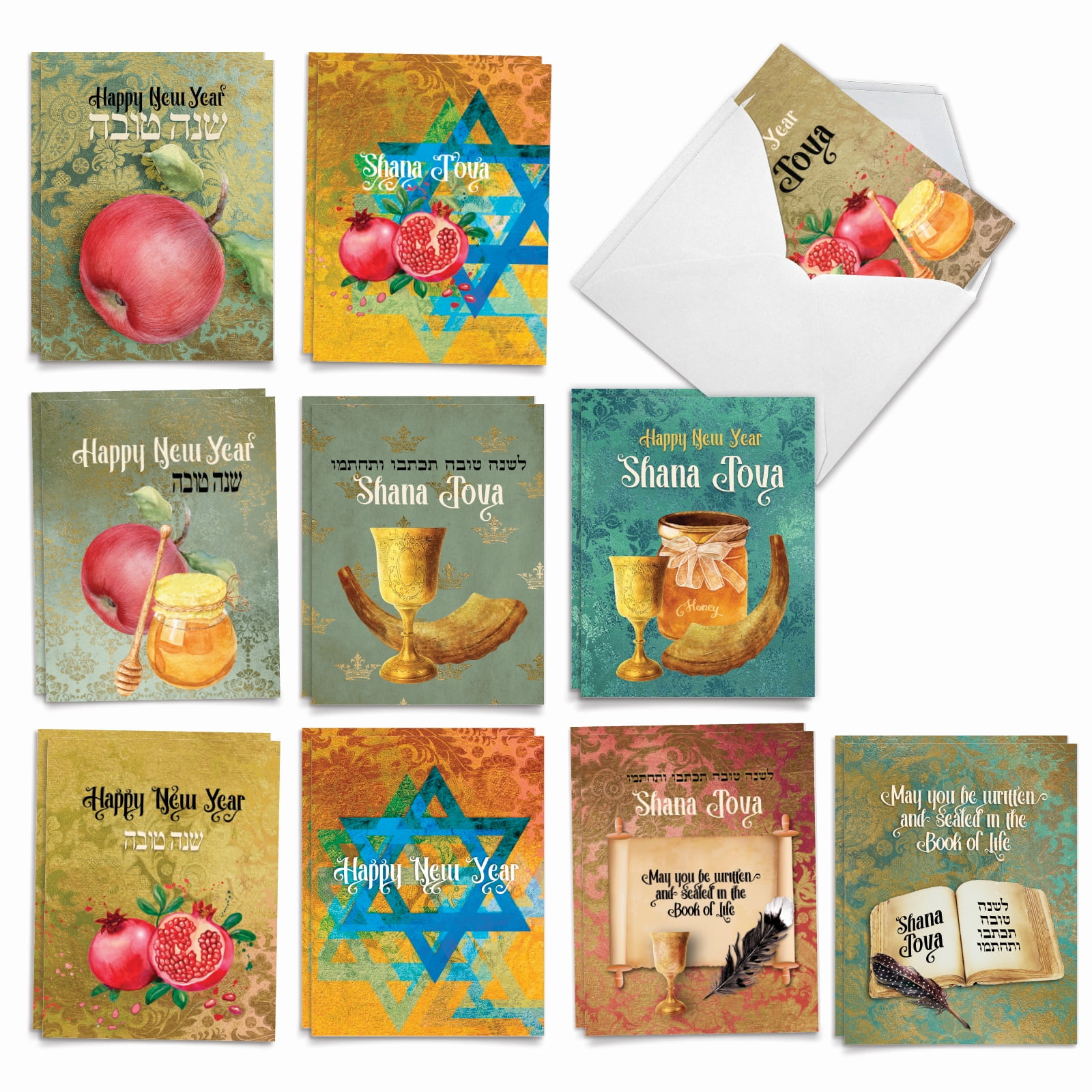20 Rosh Hashanah Cards Assorted (10 Designs, 2 Each) - Shana Tova ...