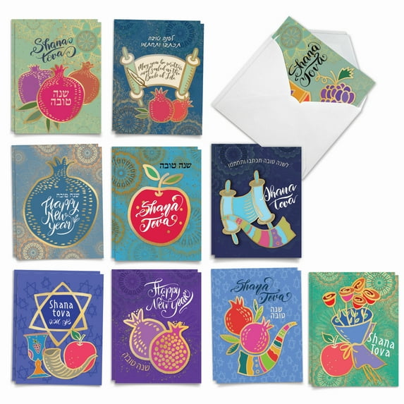 20 Rosh Hashanah Note Cards Pack (10 Designs, 2 Each) - L'shana Tova ...