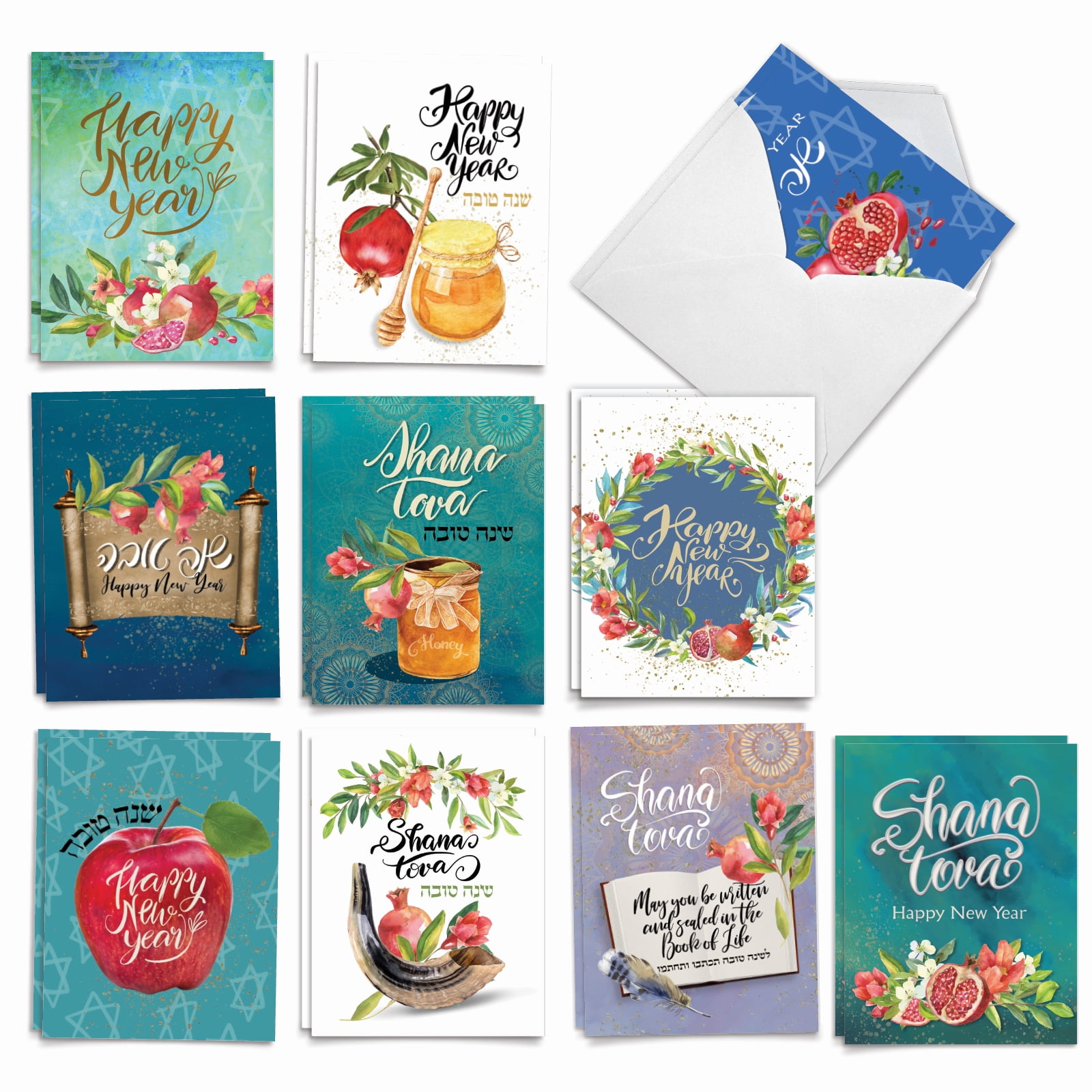 20 Rosh Hashanah Note Cards Pack (10 Designs, 2 Each) - Sweet New Year ...