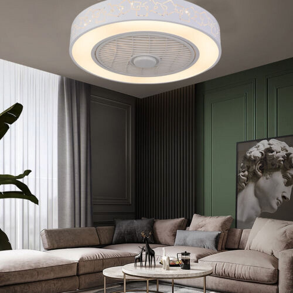 20" Round LED Ceiling Fan Light Flush Mount Dimmable Chandelier Fan ...