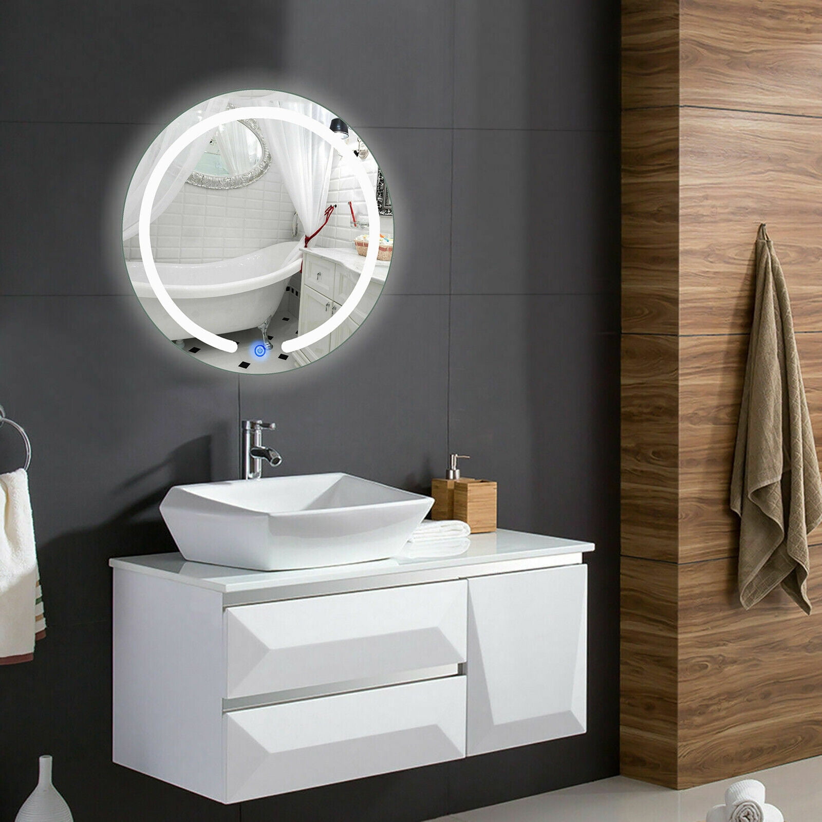 20" Round LED Washroom Lighted Mirror Illuminated Wall Touch Light ...