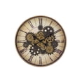 20" Round Wall Clock Tempered Glass Sheet Metal Plastic Brown Open Gear ...