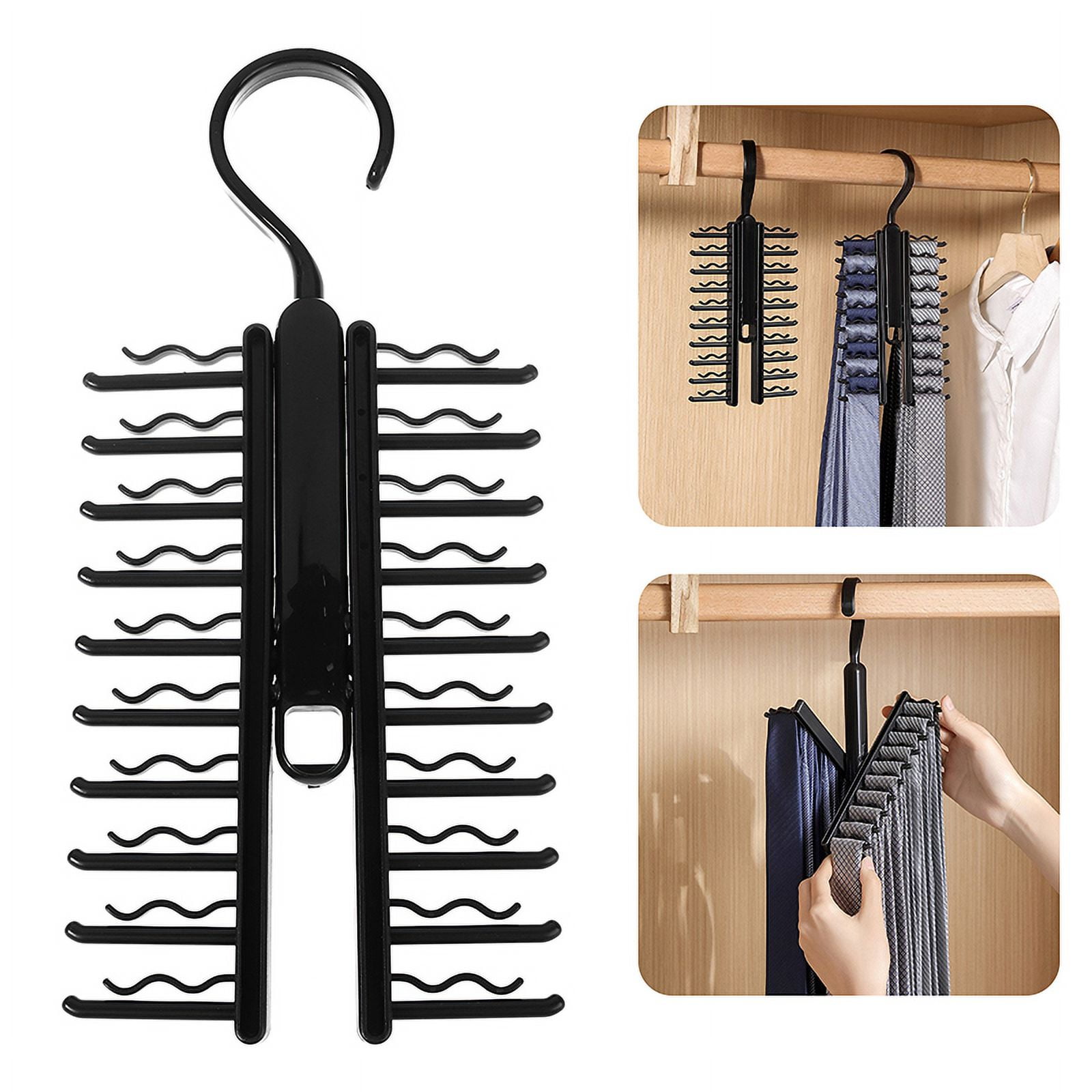 20 Row Tie Storage Rack Rotating Adjustable Tie Belt Display Holder ...