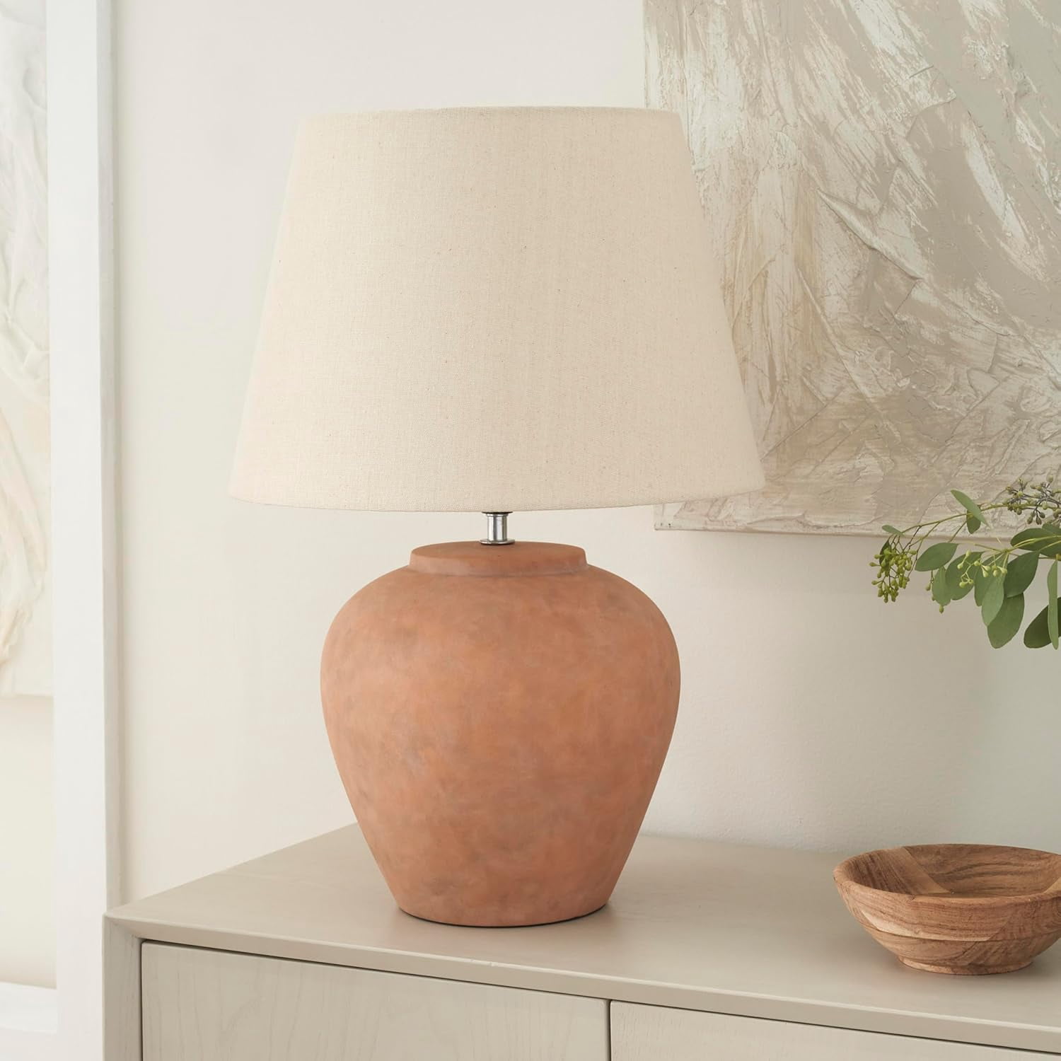 20" Rustic Terracotta Ceramic Pot Table Lamp for Bedroom, Living Room ...