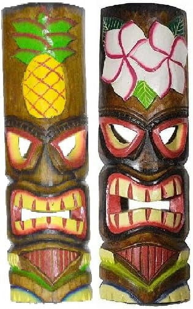 20" SET OF 2 HANDMADE TIKI MASK leaf pina colada HAWAIIAN POLYNESIAN ...